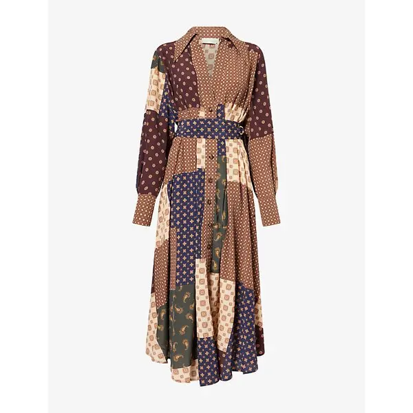 Zimmermann Patchwork Silk-blend Midi Dress