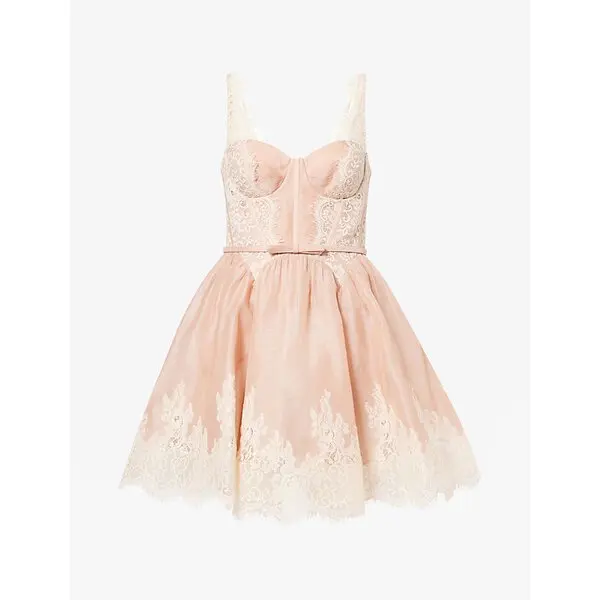 Zimmermann Valiant Lace-trim Linen And Silk-blend Mini Dress - Light Pink