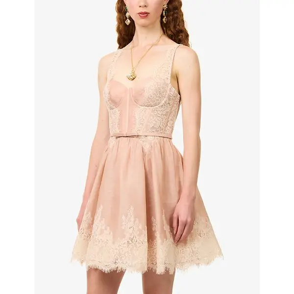 Zimmermann Valiant Lace-trim Linen And Silk-blend Mini Dress - Light Pink