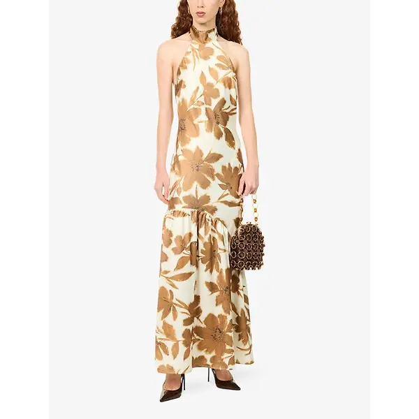 PRETTY LAVISH Avery Halterneck Satin Maxi Dress
