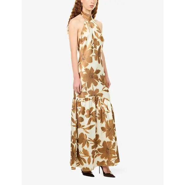 PRETTY LAVISH Avery Halterneck Satin Maxi Dress
