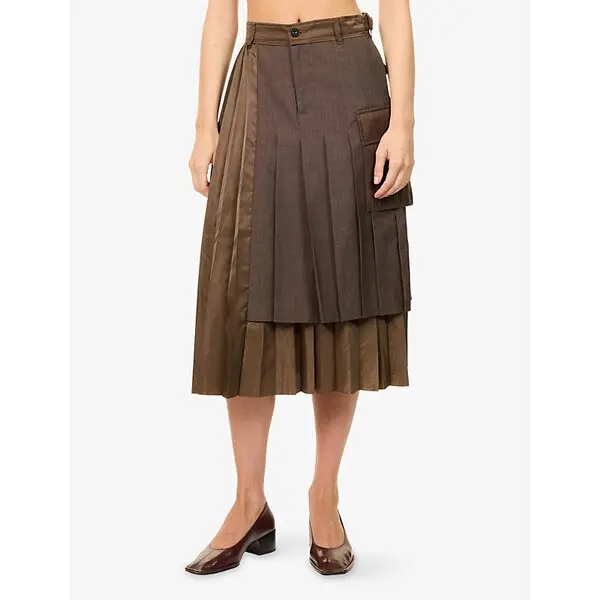 Sacai Double-layered Pleated Midi Skirt