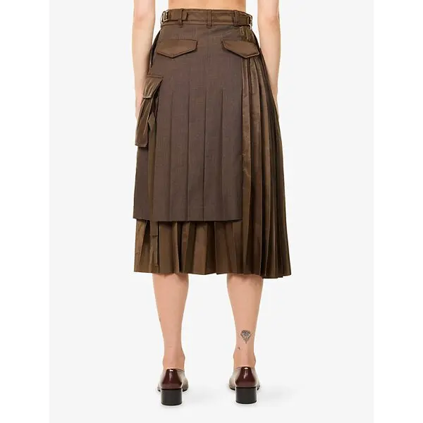 Sacai Double-layered Pleated Midi Skirt