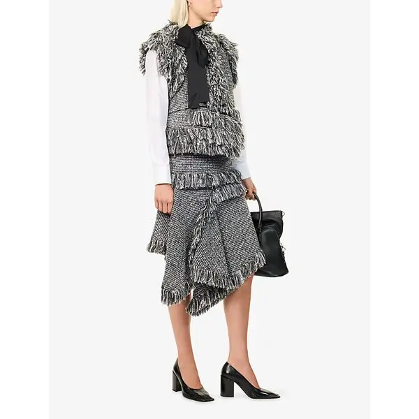 Sacai Tweed Asymmetric Midi Skirt
