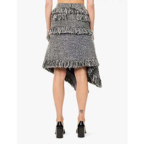 Sacai Tweed Asymmetric Midi Skirt