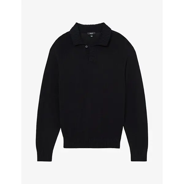REISS Open-collar Cotton Polo Jumper