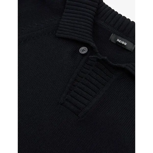 REISS Open-collar Cotton Polo Jumper