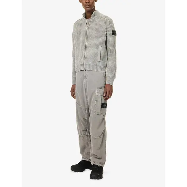 Stone Island Mineral-dyed Full-zip Cotton Knit Jumper