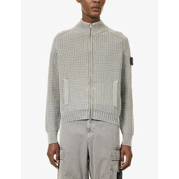 Stone Island Mineral-dyed Full-zip Cotton Knit Jumper