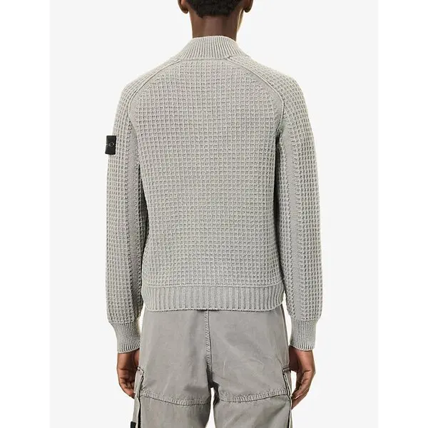 Stone Island Mineral-dyed Full-zip Cotton Knit Jumper
