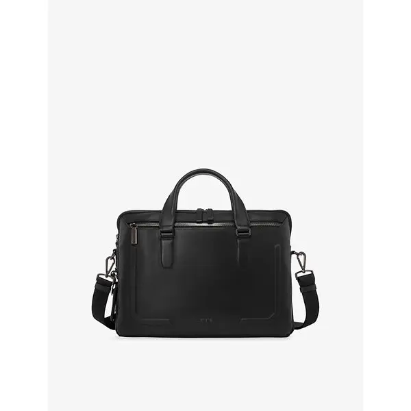 Tumi Harrison Sycamore Slim Leather Briefcase Bag - Black Bombe
