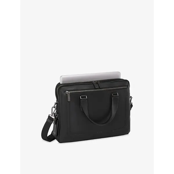 Tumi Harrison Sycamore Slim Leather Briefcase Bag - Black Bombe