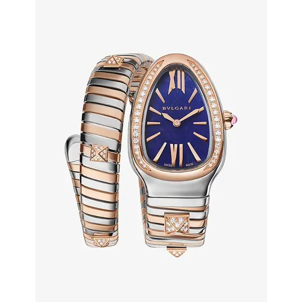 BVLGARI Serpenti Tubogas Studs Capsule Single-spiral 18ct Rose Gold, Stainless-steel And Diamond Watch - Blue
