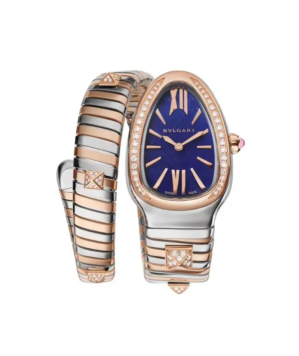 BVLGARI Serpenti Tubogas Studs Capsule Single-spiral 18ct Rose Gold, Stainless-steel And Diamond Watch - Blue