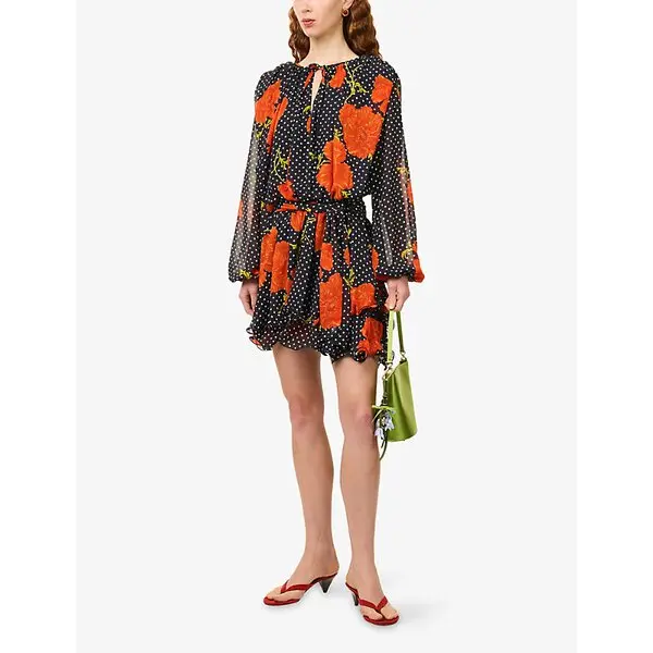 NEVER FULLY DRESSED Ella Poppy-print Woven Mini Dress