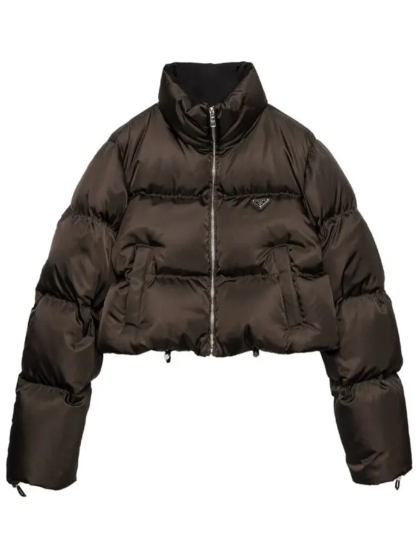 Prada High Collar Crop Down Jacket - Brown