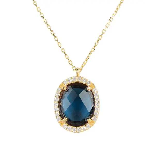 LATELITA Beatrice Oval Gemstone Pendant Necklace - Gold/blue