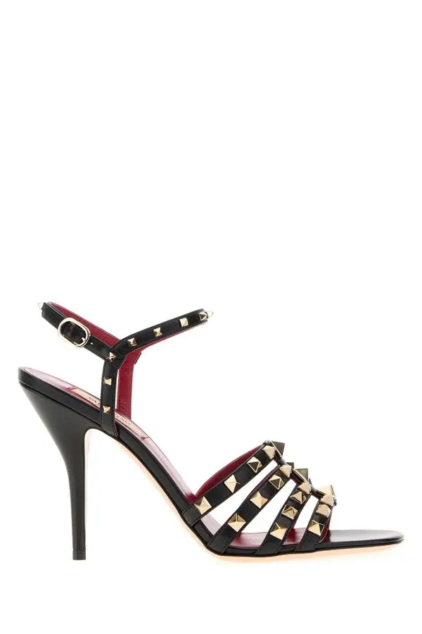 Valentino Garavani Rockstud Leather Sandals With 9 Cm Heel - Black