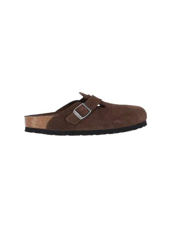 BIRKENSTOCK Suede Clog Mule With Buckle Strap - Brown