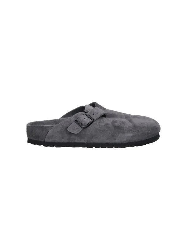 BIRKENSTOCK Suede Clog Mule With Buckle Strap - Grey