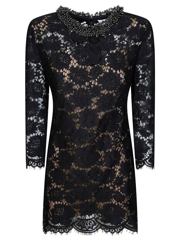 SELF-PORTRAIT Long Sleeve Lace Mini Dress - Nero