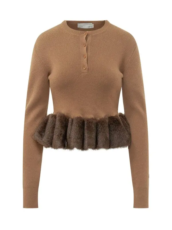 Stella McCartney Wool Crewneck Sweater With Contrasting Trim - Camel