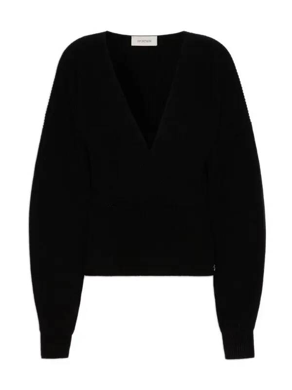 Sportmax Ribbed V-neck Sweater With Metal Logo