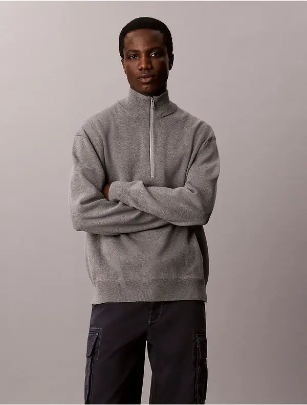 Calvin Klein Quarter Zip Tech Sweater - Grey Heather