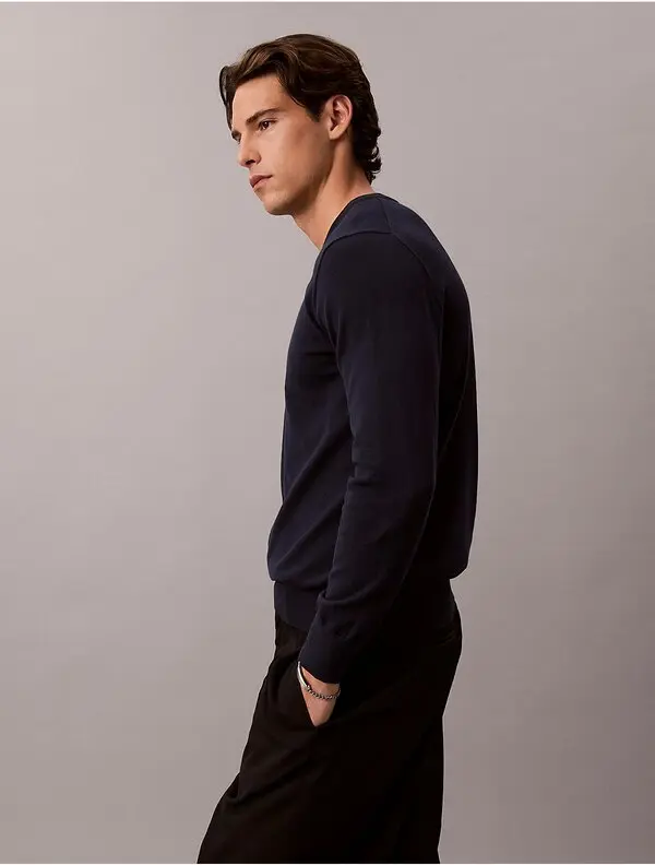 Calvin Klein Supima Cotton Double Collar Crewneck Sweater - Dark Sapphire
