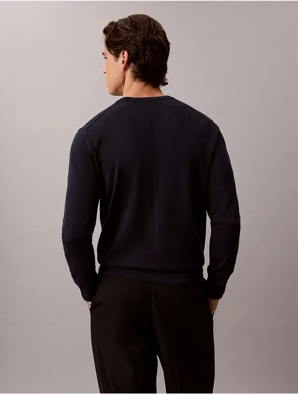 Calvin Klein Supima Cotton Double Collar Crewneck Sweater - Dark Sapphire