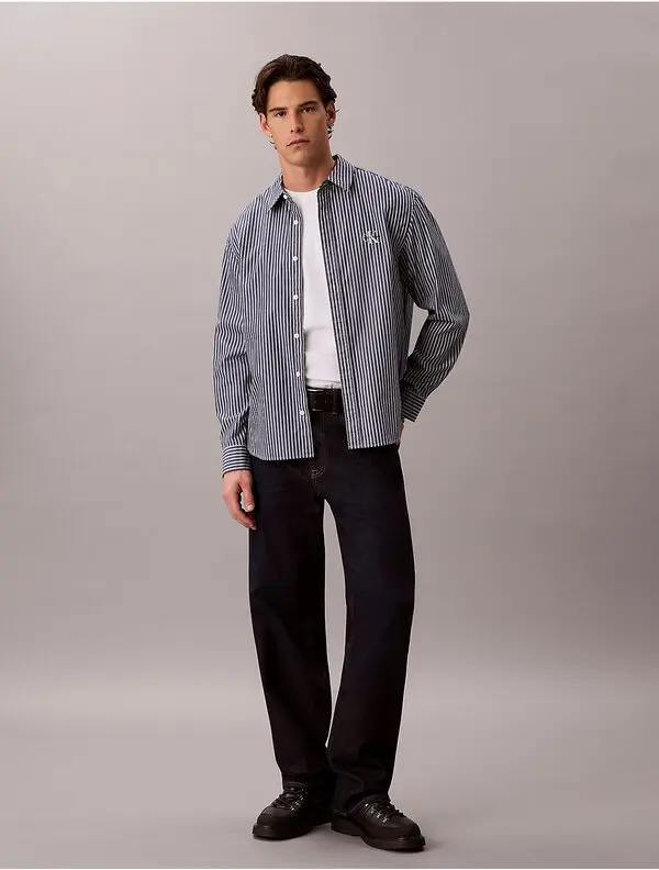 Calvin Klein Yarn-dyed Stripe Washed Poplin Relaxed Shirt - Pageant Blue