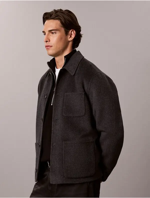 Calvin Klein Double-faced Wool Blend Reversible Chore Jacket - Olive Night