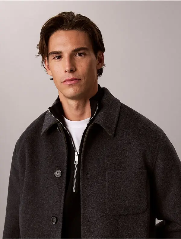 Calvin Klein Double-faced Wool Blend Reversible Chore Jacket - Olive Night