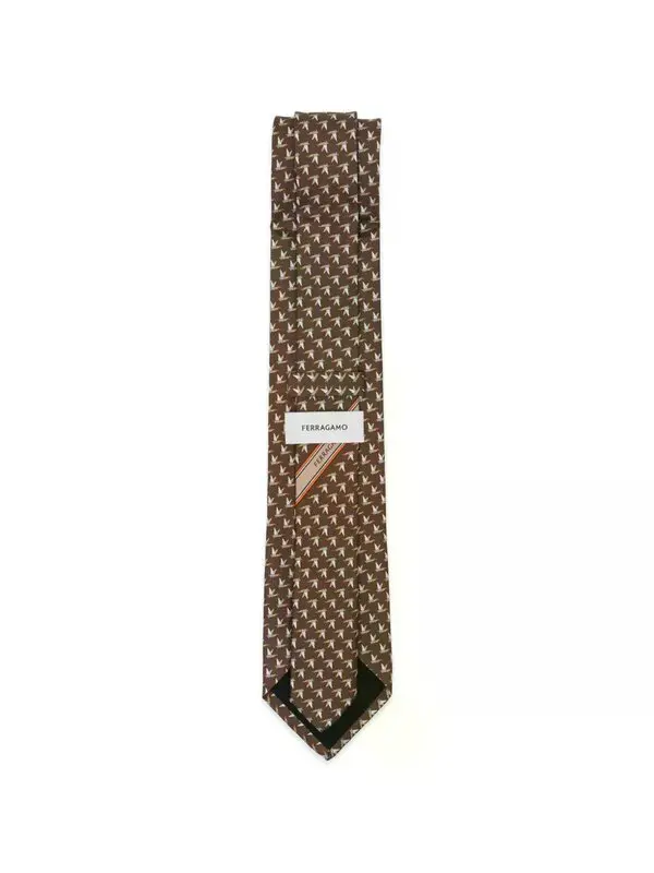 FERRAGAMO Animali Duck-print Neck Tie - Brown