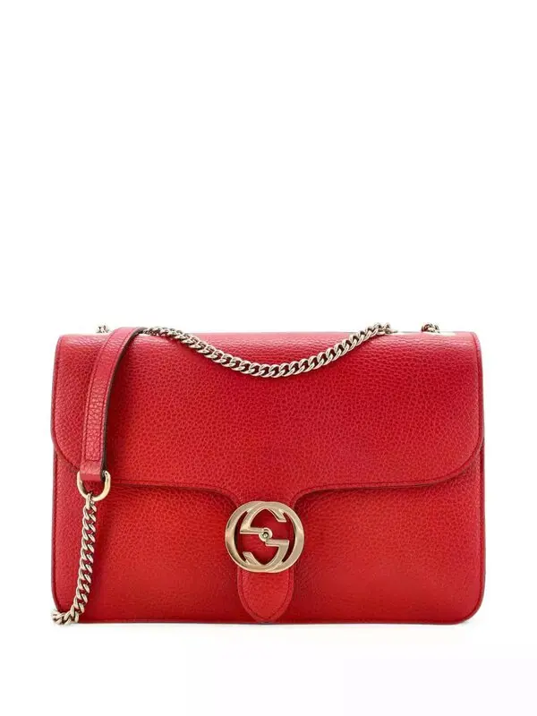 Gucci Interlocking Leather Medium Shoulder Bag - Red
