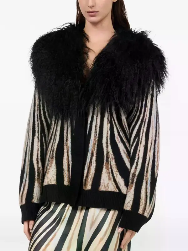 Roberto Cavalli Zebra-print Shearling-collar Cardigan