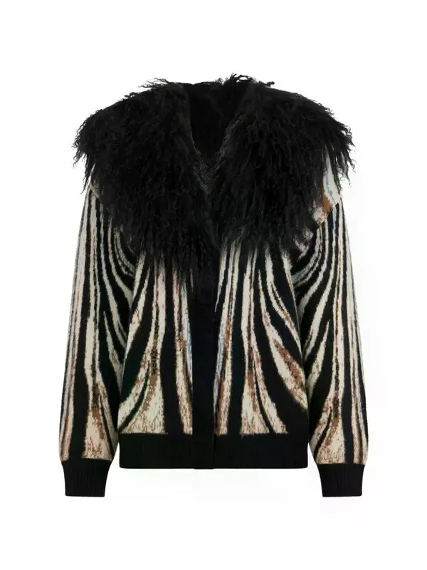 Roberto Cavalli Zebra-print Shearling-collar Cardigan