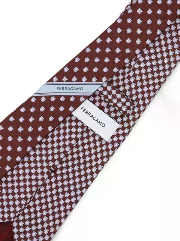 FERRAGAMO Gancini-print Tie - Brown