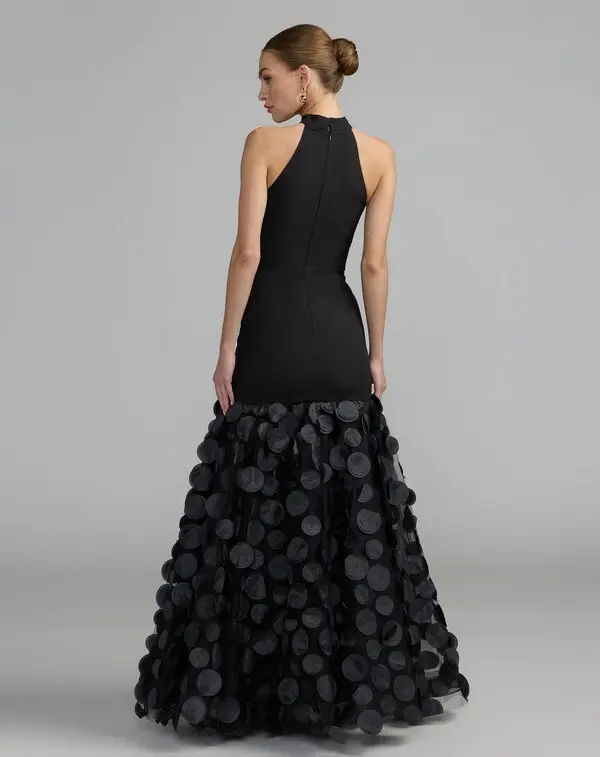 Mac Duggal Halter Neck 3d Floral Hem Gown