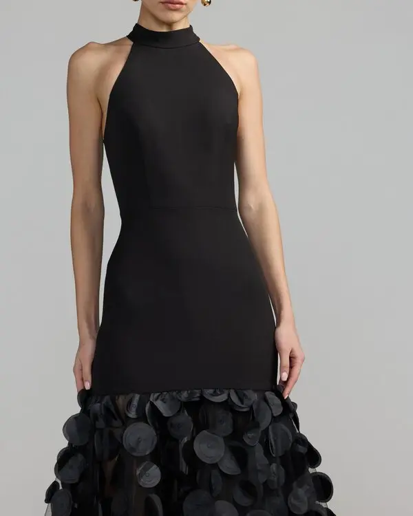 Mac Duggal Halter Neck 3d Floral Hem Gown