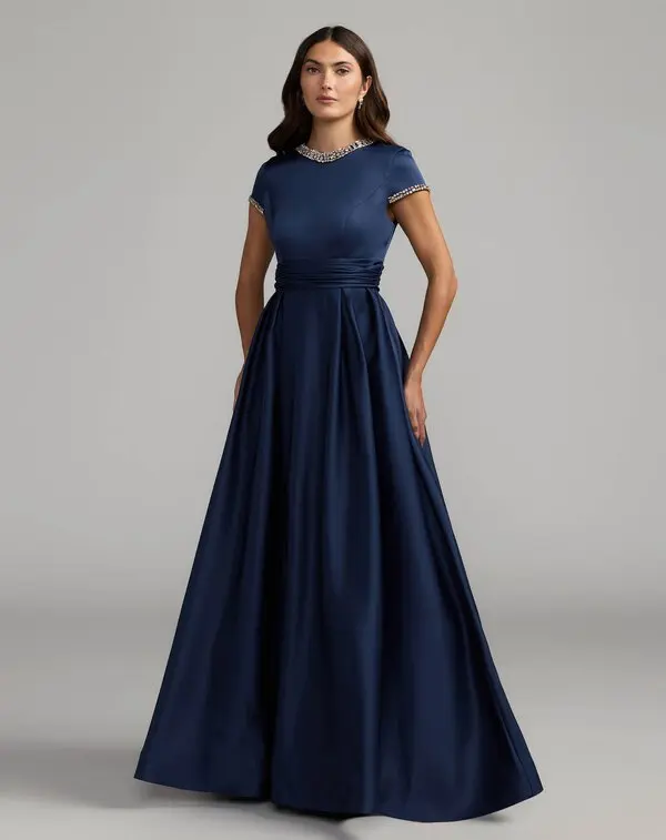Mac Duggal Embellished Satin High Neck Ball Gown