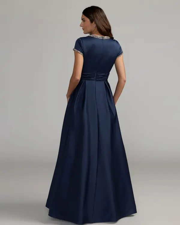 Mac Duggal Embellished Satin High Neck Ball Gown