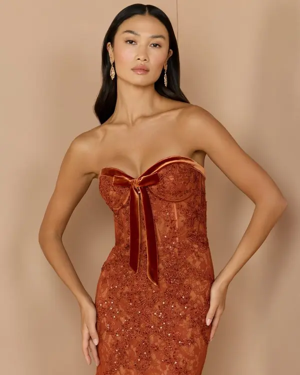 MAC DUGGAL COLLECTION Embroidered Lace Corset Mermaid Gown