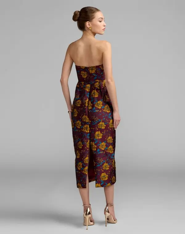 Mac Duggal Floral Brocade Strapless Fitted Midi Dress