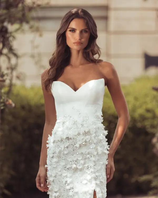 Mac Duggal 3d Floral Strapless Sweetheart Gown With Slit