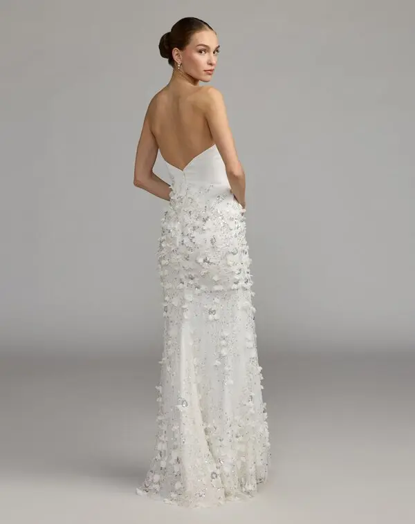 Mac Duggal 3d Floral Strapless Sweetheart Gown With Slit