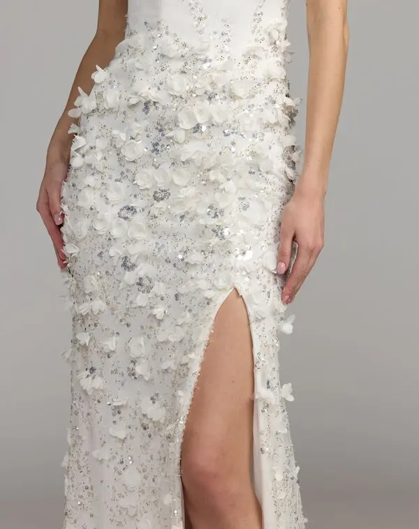 Mac Duggal 3d Floral Strapless Sweetheart Gown With Slit