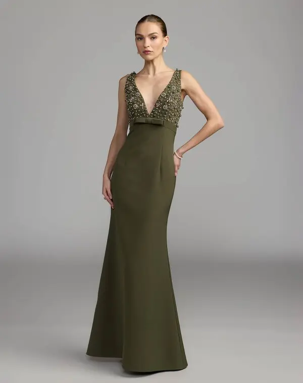 Mac Duggal Embellished Crepe Evening Gown