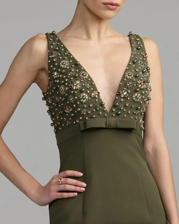 Mac Duggal Embellished Crepe Evening Gown