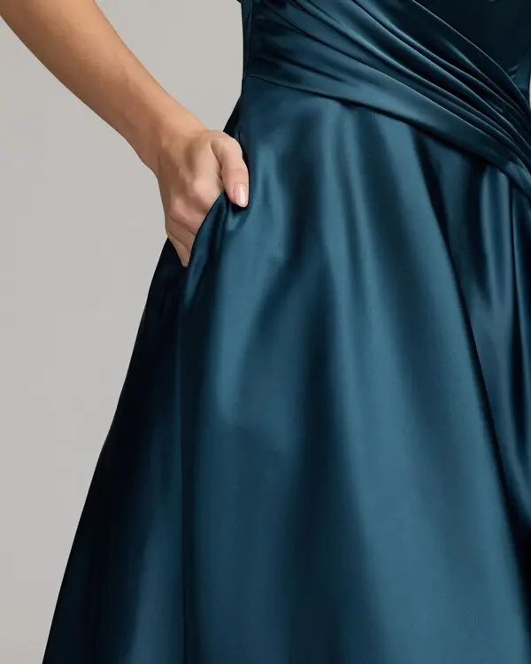 Mac Duggal Strapless Draped Satin Ball Gown